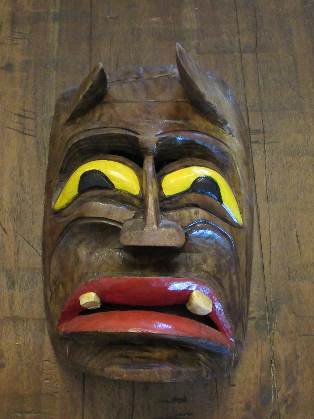 Vintage Polynesian Folk Art Wood Carved Wall Mask Carnival Tiki Tribal ...