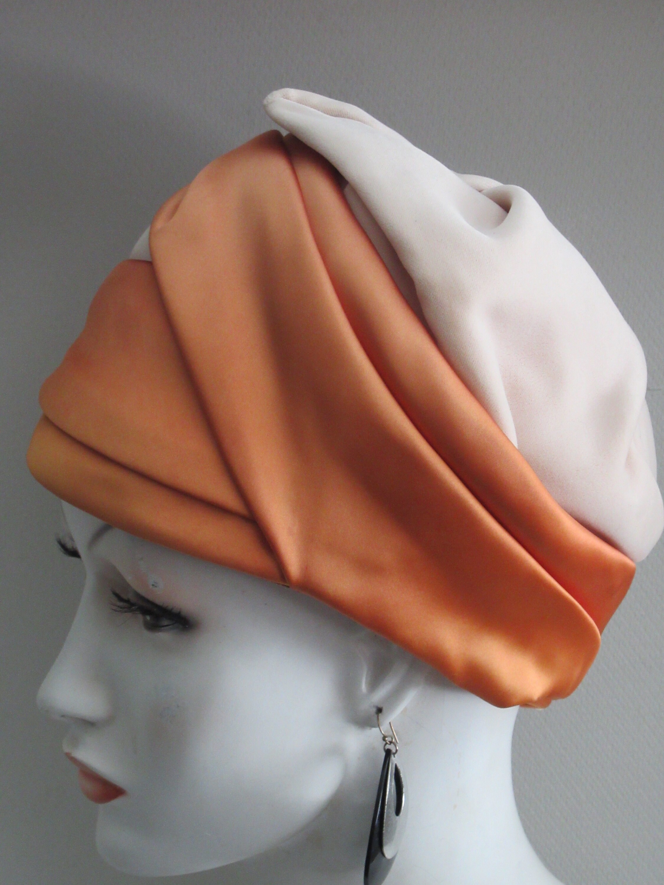 Vintage Turbin Hat Designer Kutz Nannette Chapeau Champagne Pumpkin ...