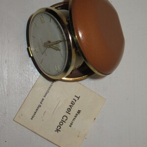 Vintage 1970's Westclox Round Travel Clock Leather Case W/original ...