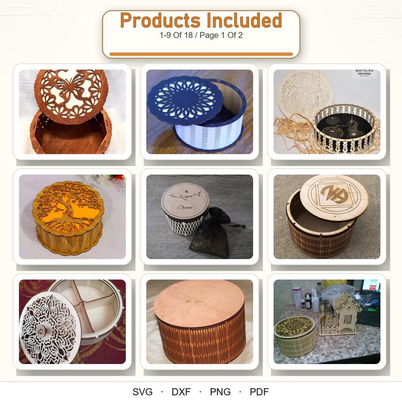 Round Wooden Box Laser Cut Files Bundle | SVG DXF CNC Glowforge ...