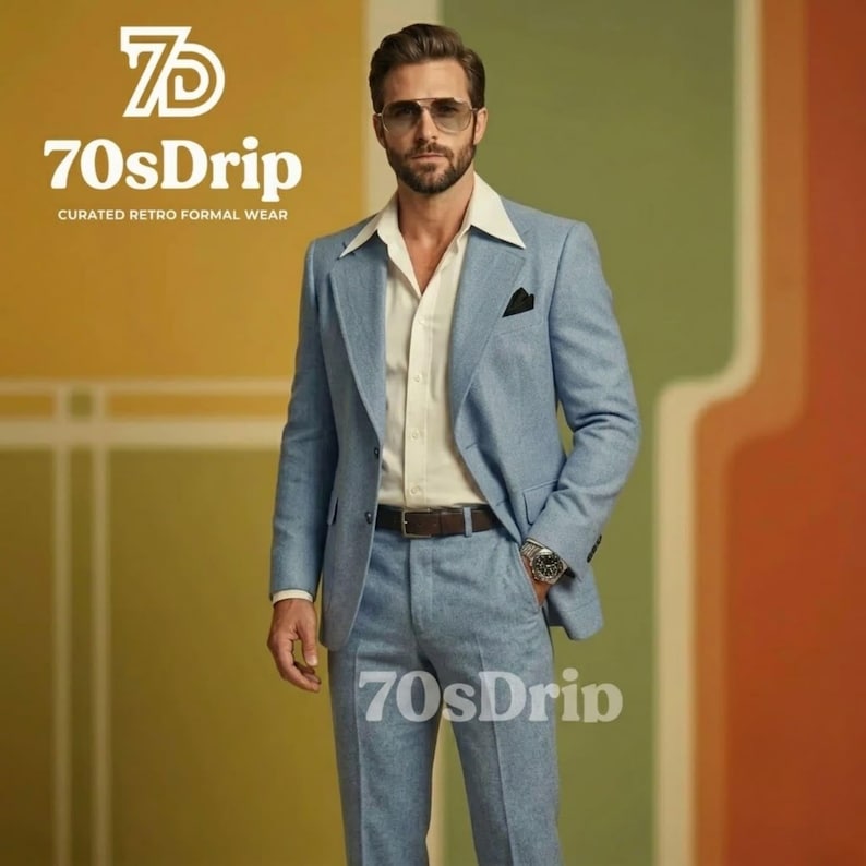 Men's Vintage 1970s Style Light Blue Men's Suit | Retro Wide Lapel ...