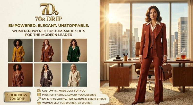 Women's Light Blue Tailored Three Piece Suit for Women | 70s Inspired ...