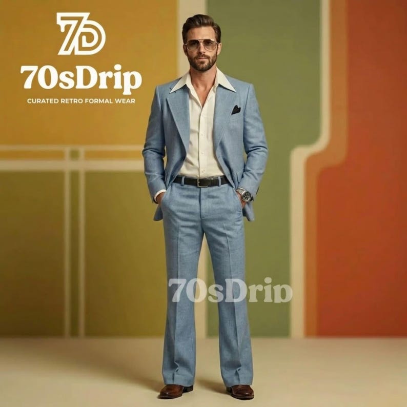 Men's Vintage 1970s Style Light Blue Men's Suit | Retro Wide Lapel ...