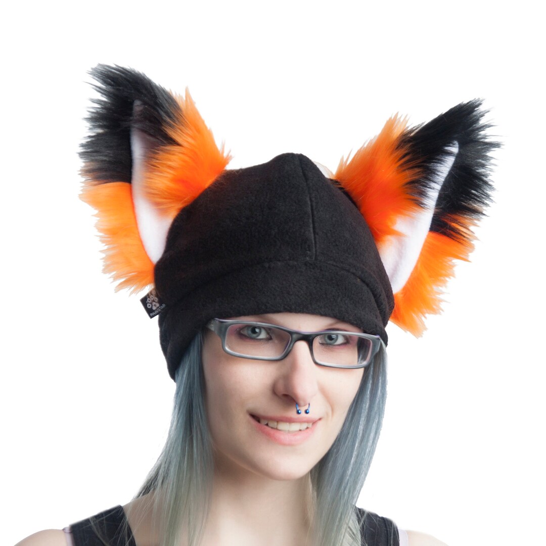 Pawstar FOX YIP HAT Furry Ear Fleece Beanie in Red Orange - Etsy