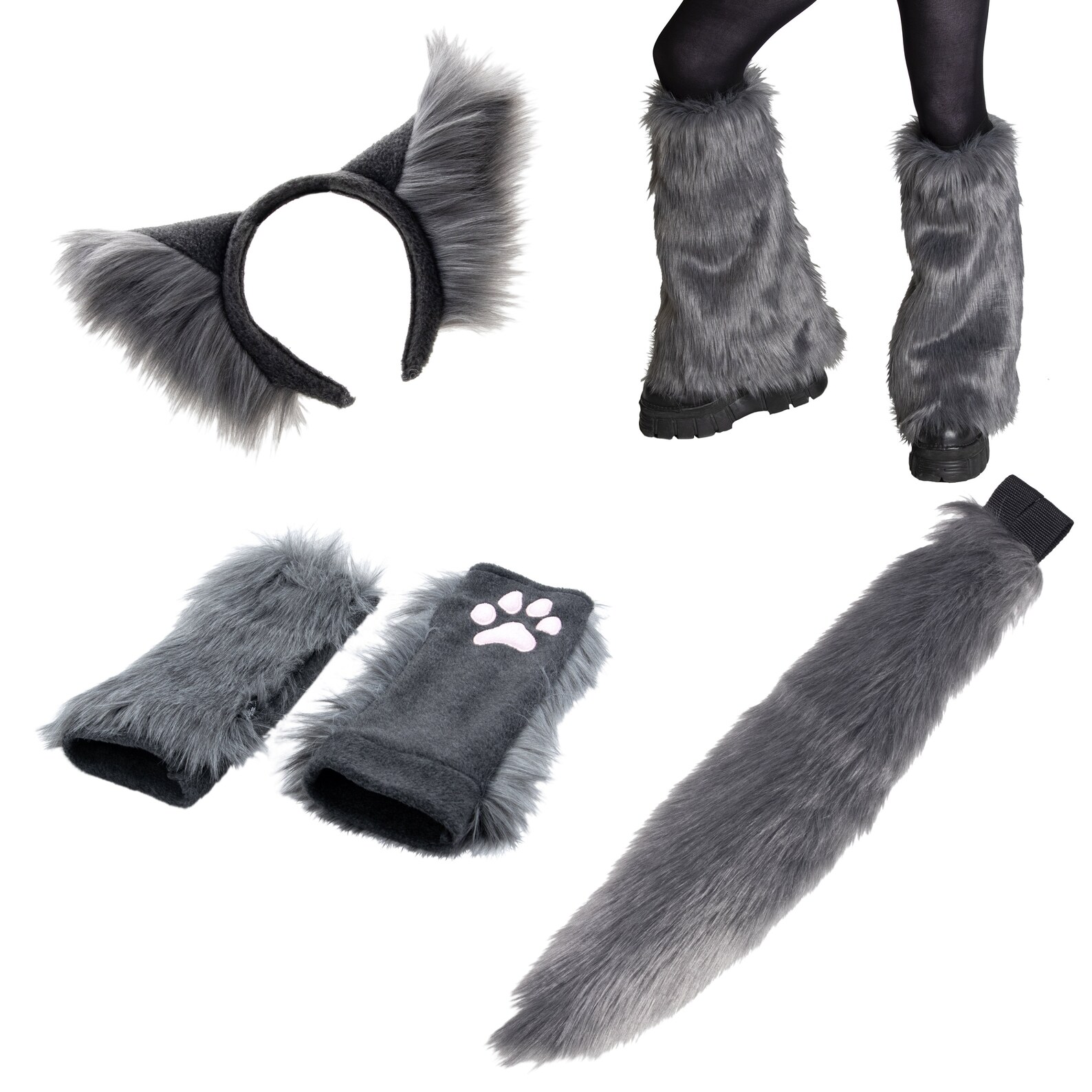 Pawstar Classic Wolf Combo Mini Tail Furry Ears Headband | Etsy