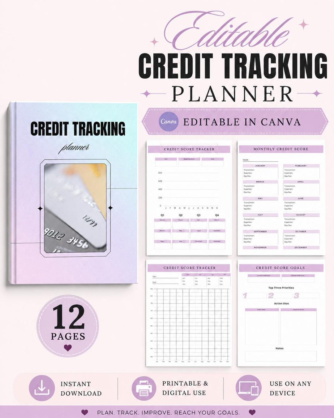 Editable Credit Tracking Planner Canva Template - Etsy UK