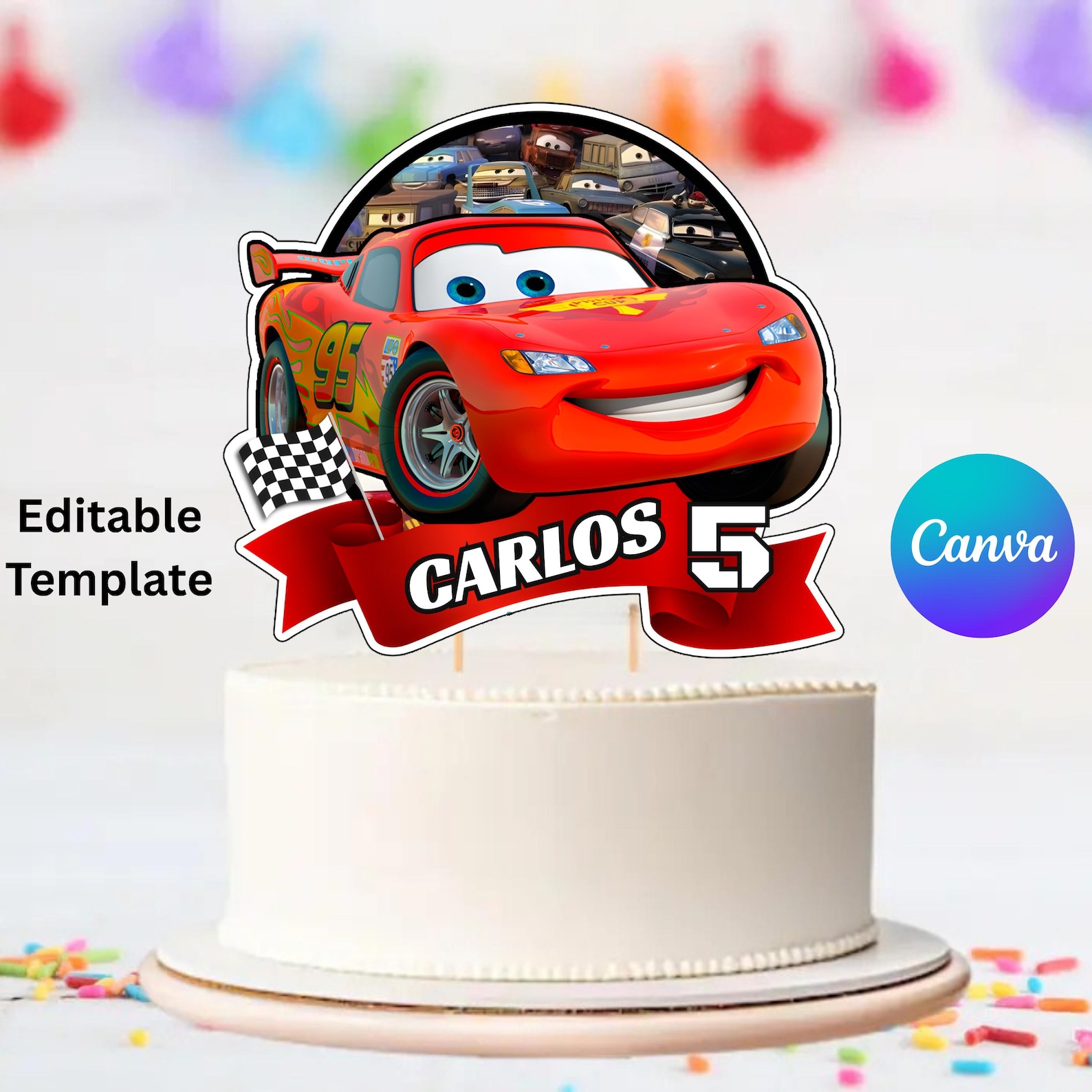 Lightning Mcqueen Cake Topper, Personalized Cars Logo Cake Toppers ...