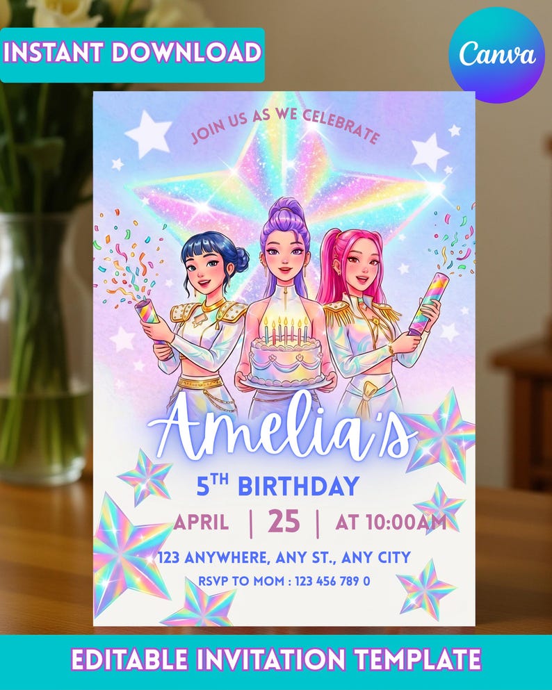 Kpop Demon Hunters Birthday Invitation | Kpop Birthday Invitation ...