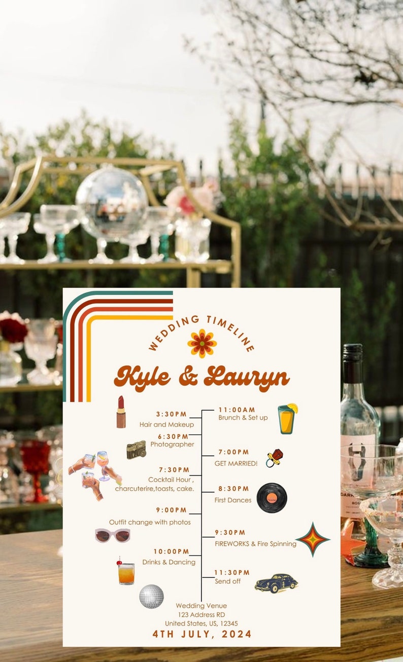 Retro Wedding Day Timeline Itinerary - Etsy