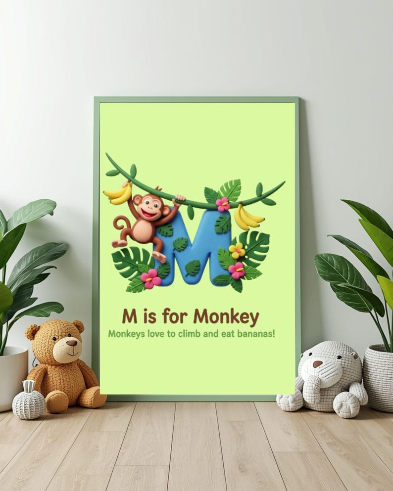 Monkey Alphabet Poster | Jungle Nursery Wall Art (digital Download) - Etsy