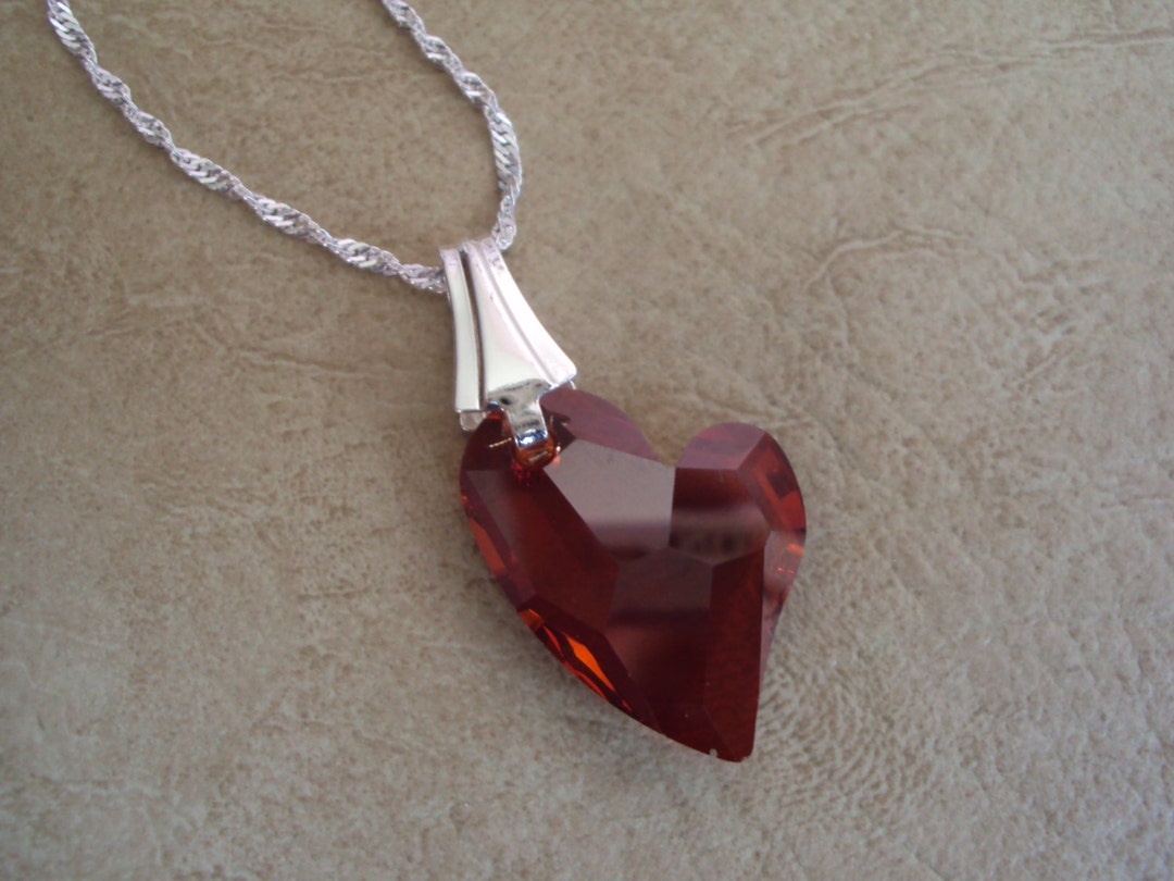 Heart Necklace. Pendant Heart. Swarovski Heart. Red Crystal Heart ...