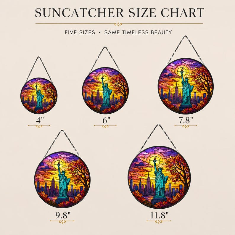 Statue of Liberty Stained Glass Suncatcher, NYC Skyline Window Panel ...