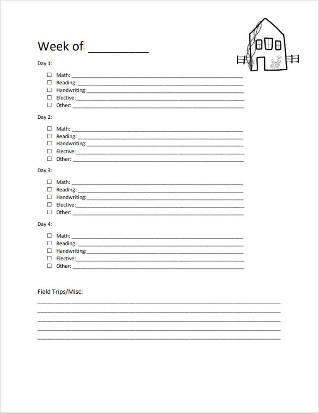 Homeschool Weekly Checklist, Homeschool Weekly Schedule, 4 Day School ...