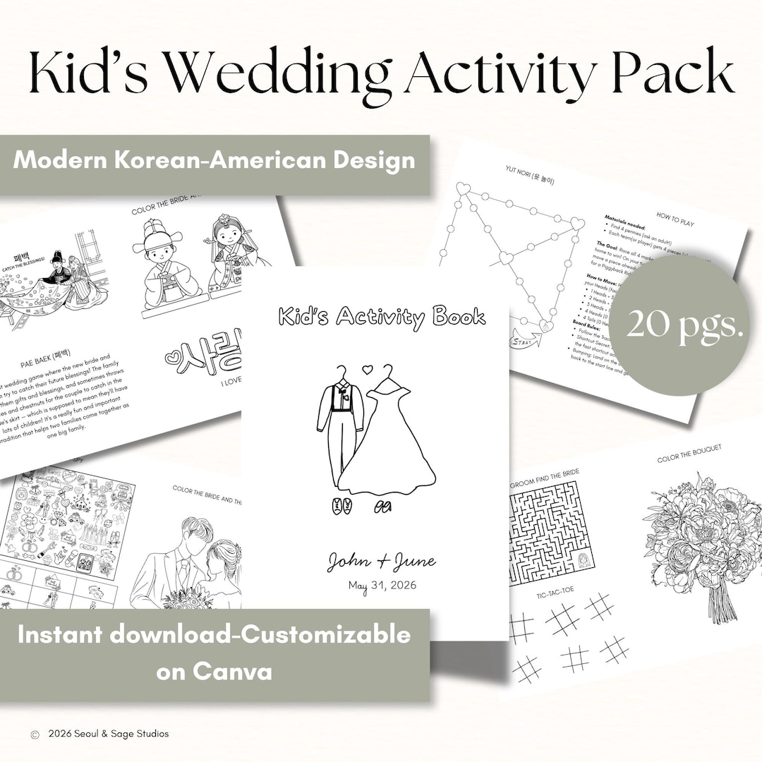 Kids Wedding Activity Book Printable PDF | Korean Wedding | Children's ...