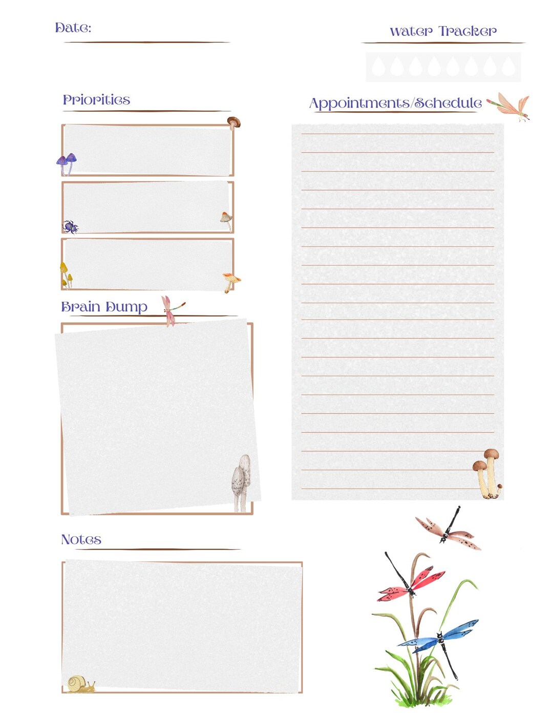 Daily Planner Page Printable | Botanical Dragonfly | the Hollow ...