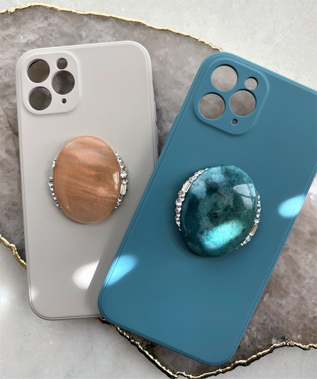 Sunstone & Moss Agate Gemstone -universal Topper, Phone Grip Topper - Etsy