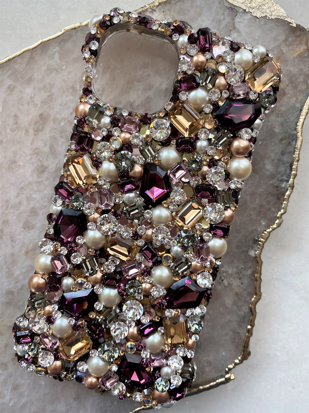 Custom Smokey Quartz Crystal, Amethyst & Pearl Phone Case, High End ...