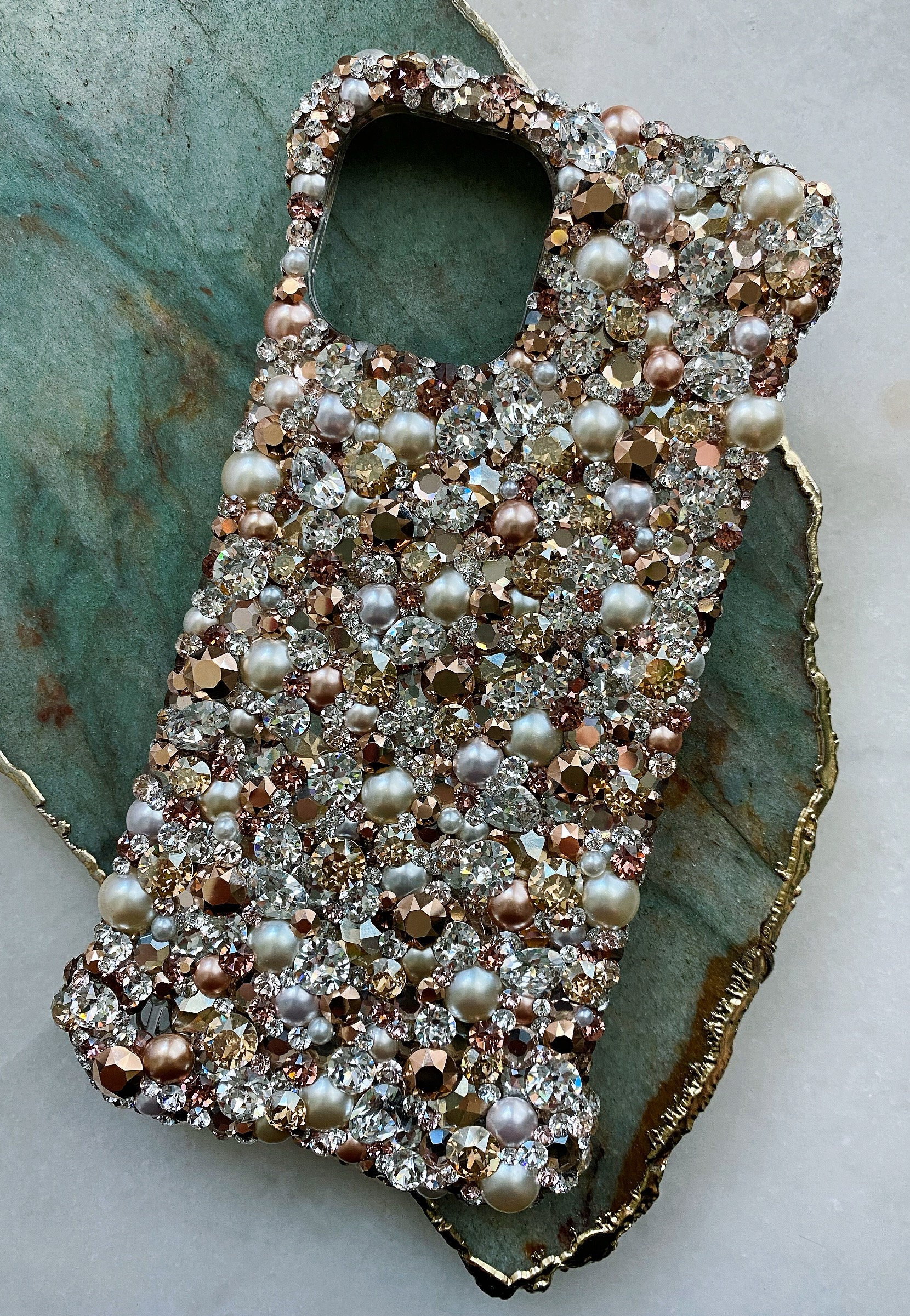 Custom Luxe Crystal & Pearl Embellished Phone Case, High End Quality ...