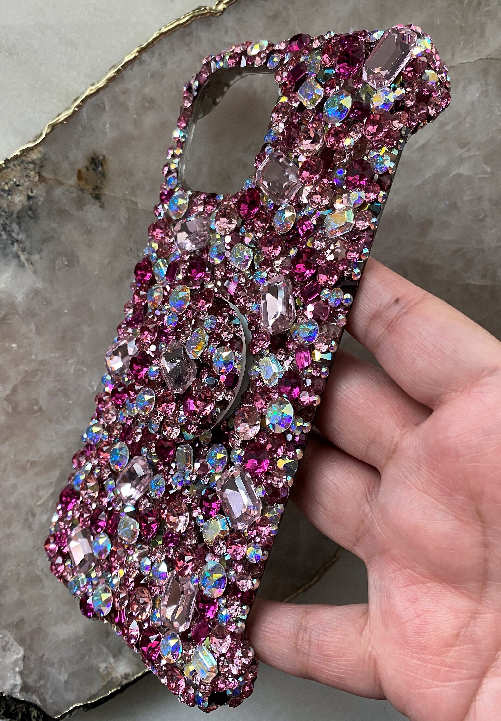 Custom Luxe Crystal & Pink Crystal Encrusted Phone Case, High End ...