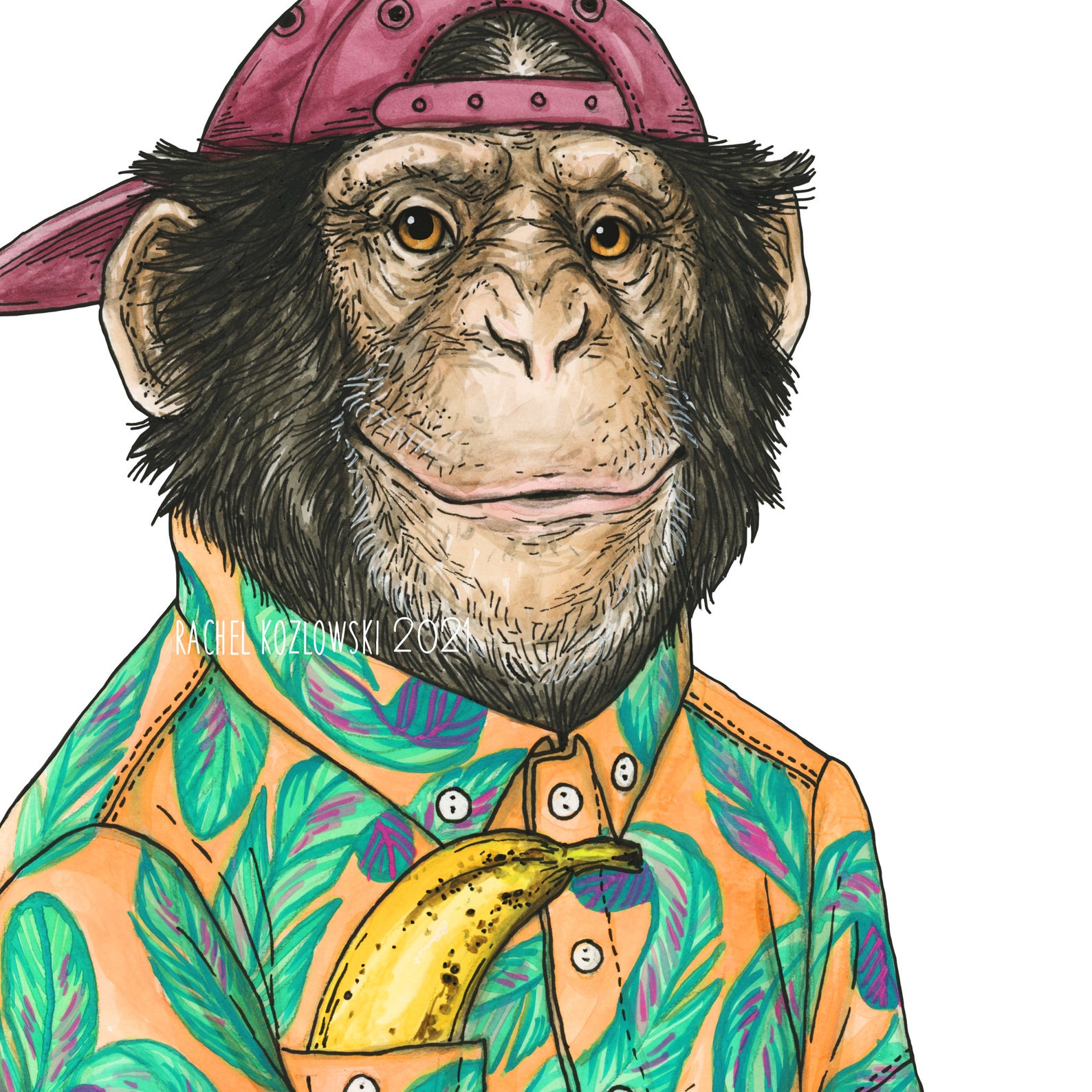 Chimp + Banana - Archival Print - Etsy