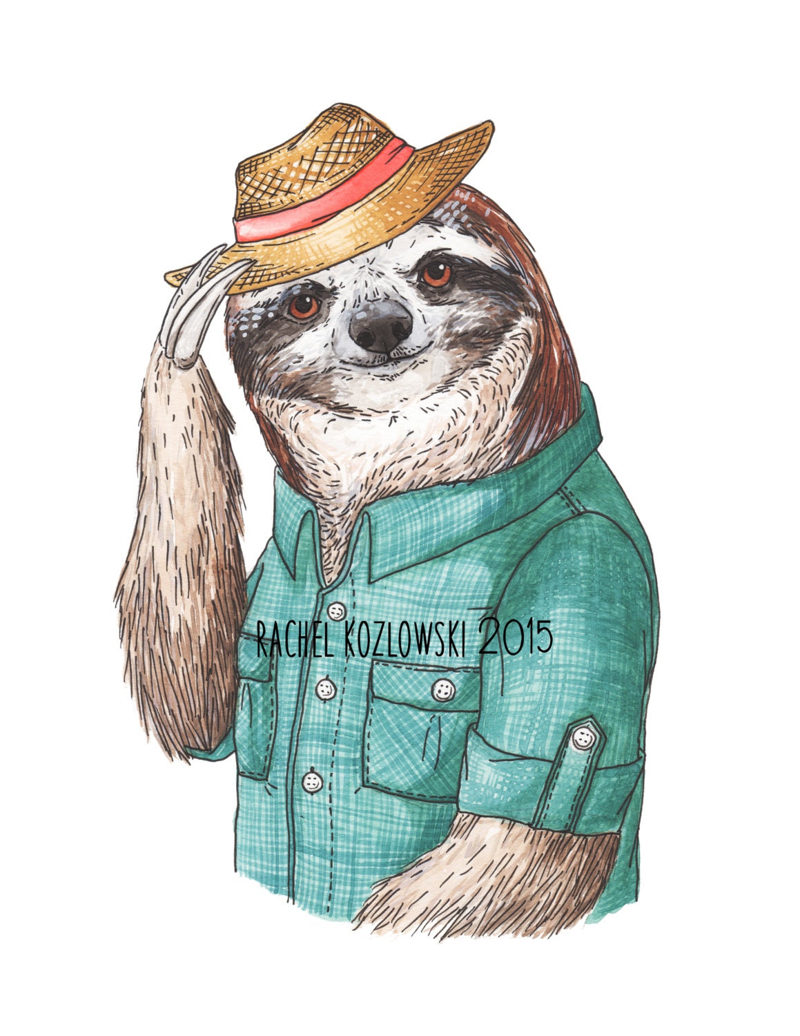 Mr. Sloth Illustration Three Toed Sloth Archival Print - Etsy