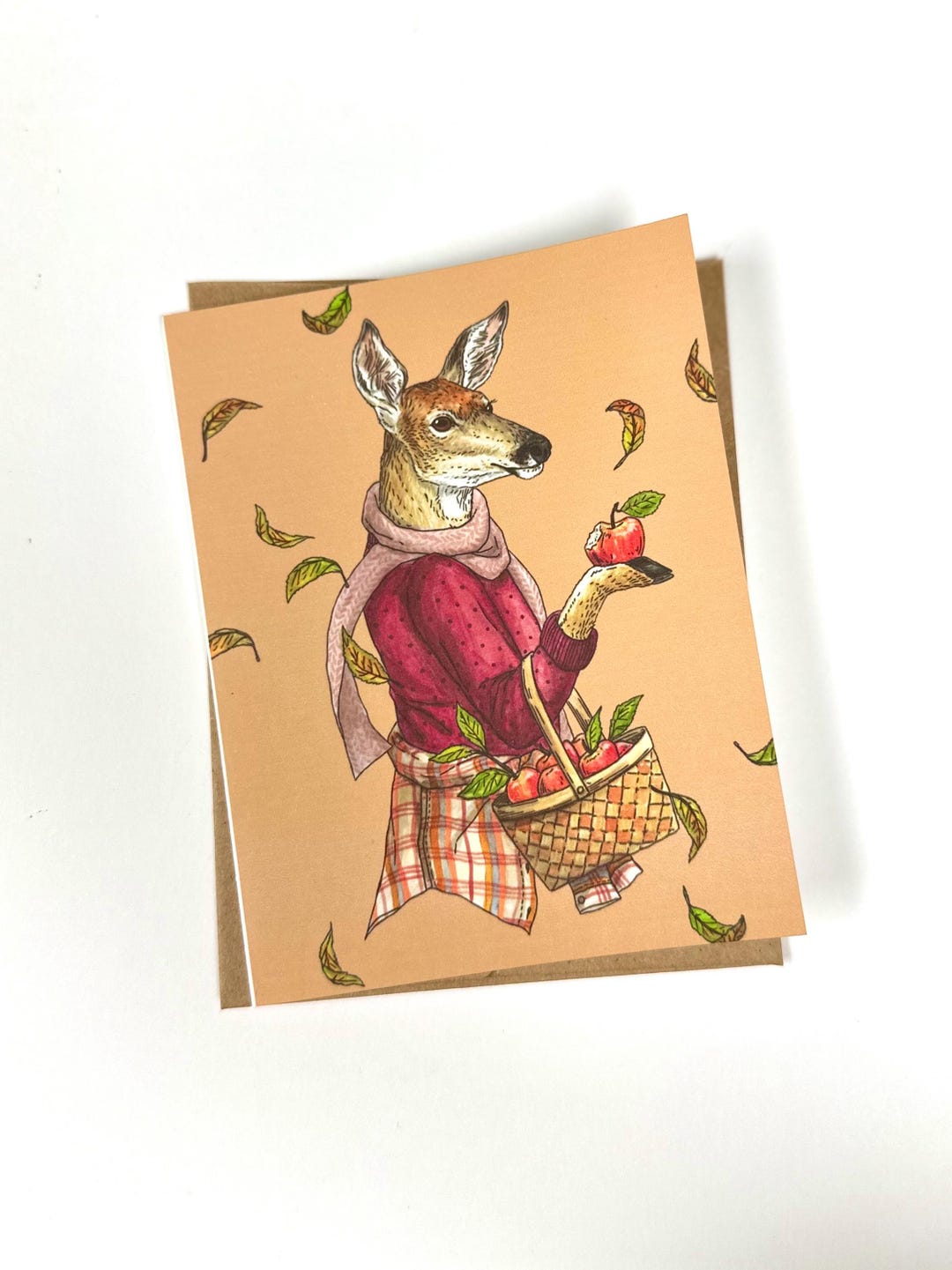 Doe - Deer - Fall - Autumn - Apple Picking - Blank Notecard - Etsy