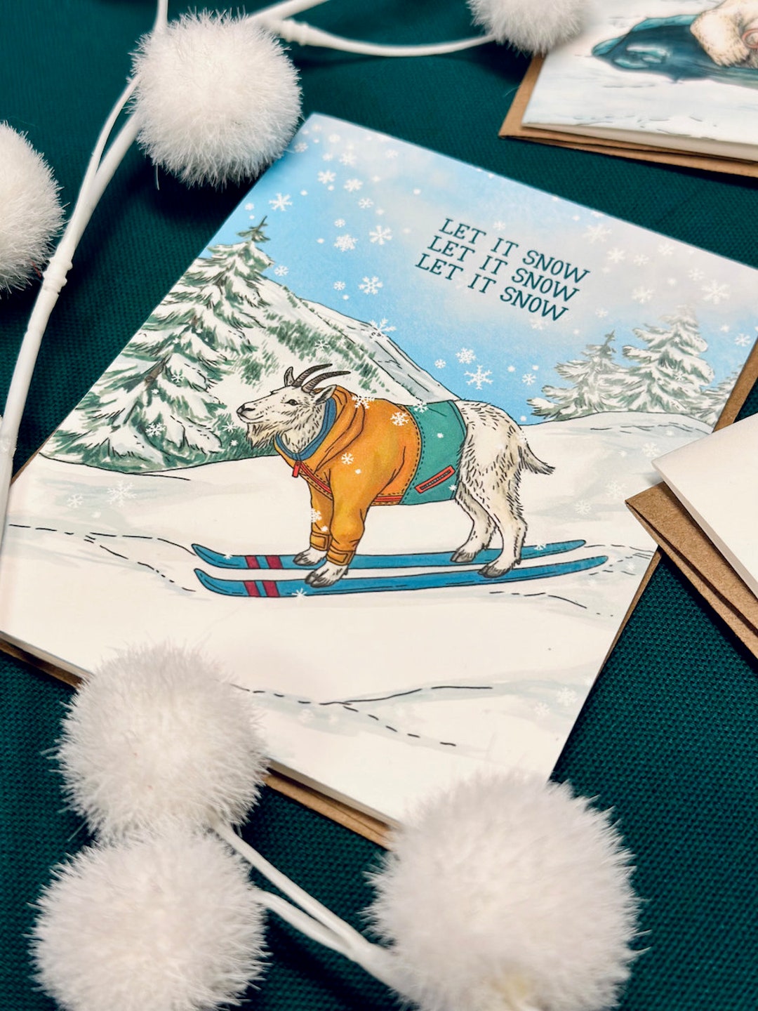 Mountain Goat - Skiing - Let It Snow - Holiday - Blank Notecard - Etsy