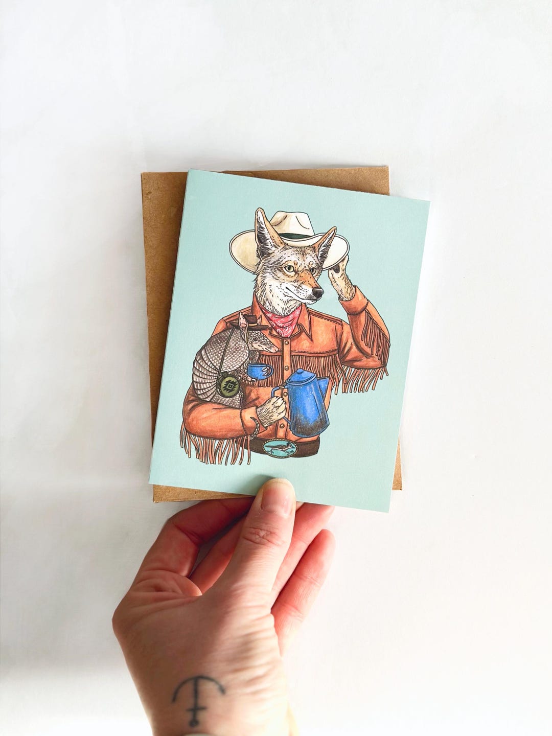 Coyote + Armadillo - Cowboy Coffee - Blank Notecard - Etsy
