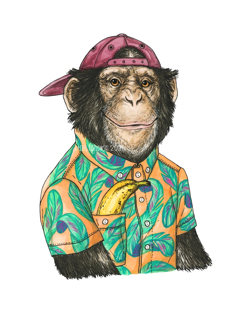 Chimp + Banana - Archival Print - Etsy