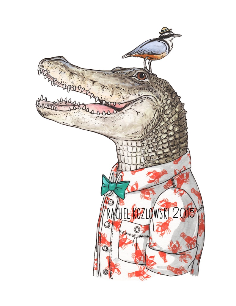 Mr. Alligator With Plover Friend - Archival Print - Etsy