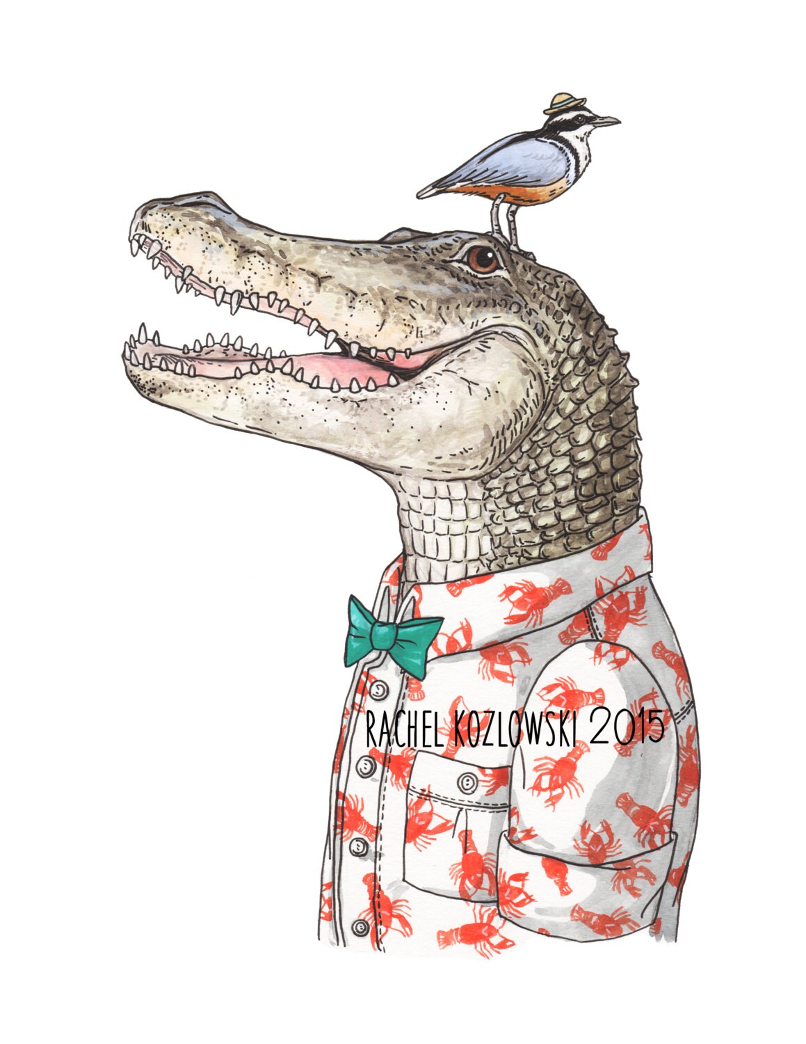 Mr. Alligator with Plover Friend Archival Print | Etsy