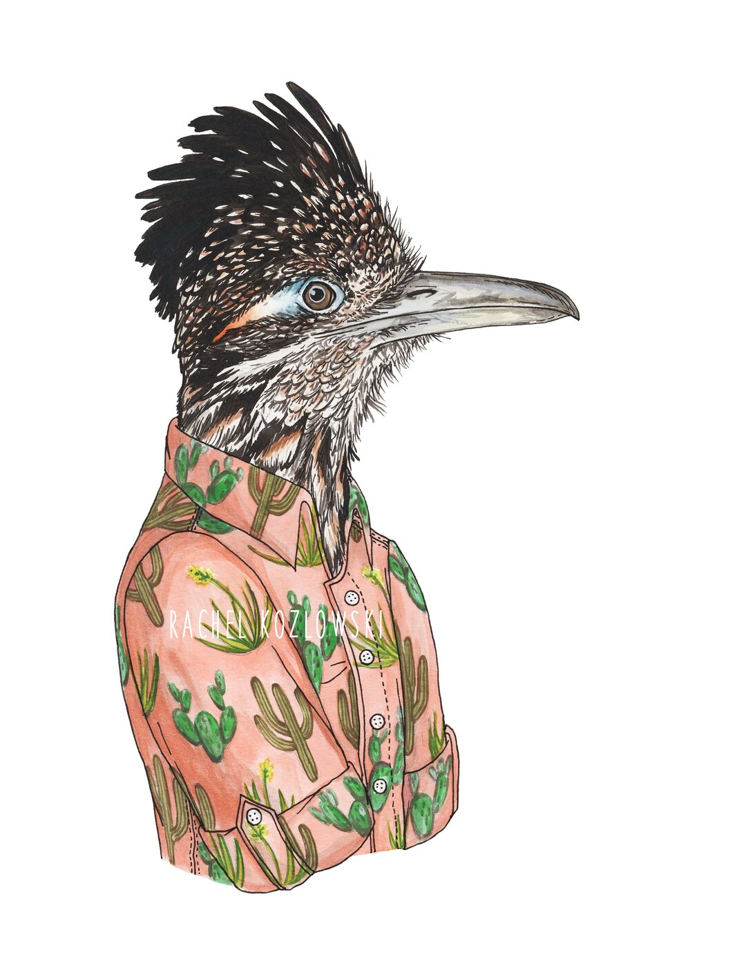 Roadrunner + Cacti - Archival Print - Etsy