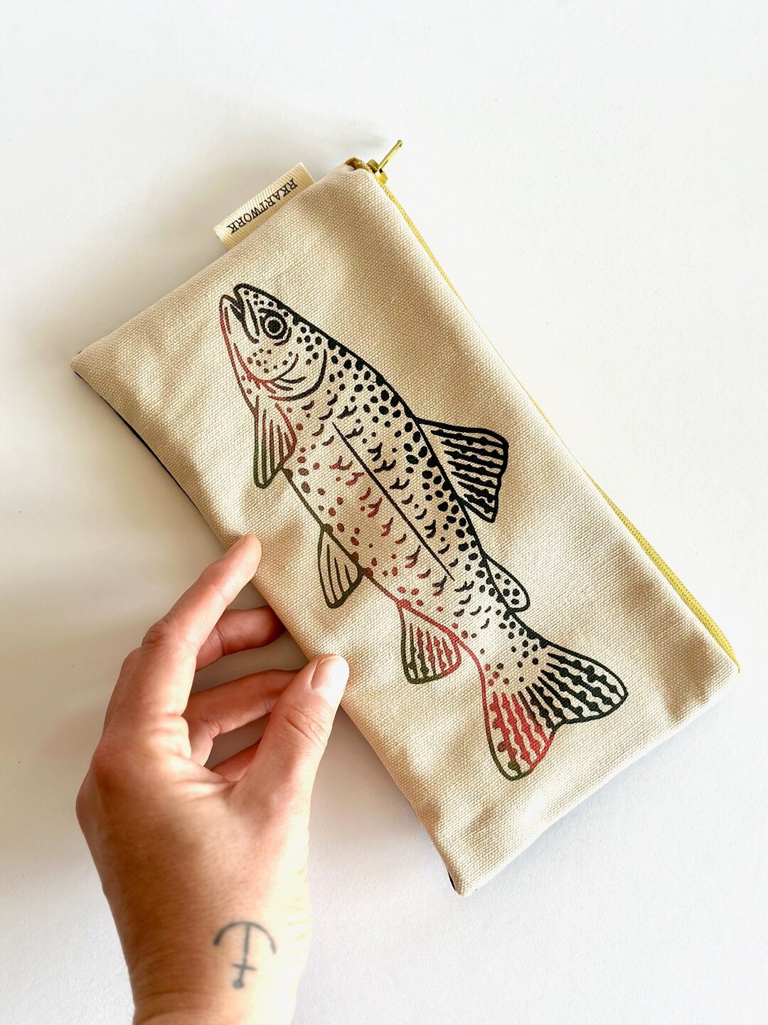 Rainbow Trout Tri-color Screen Print Natural Handmade Pouch With ...