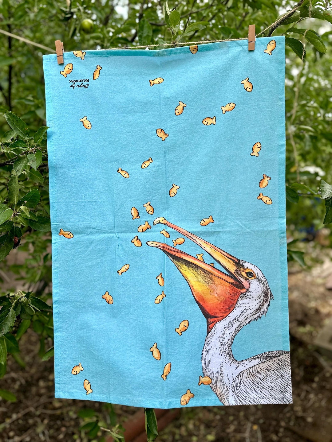 Pelican + Fish Crackers - Snack Attack - Tea Towel - Etsy