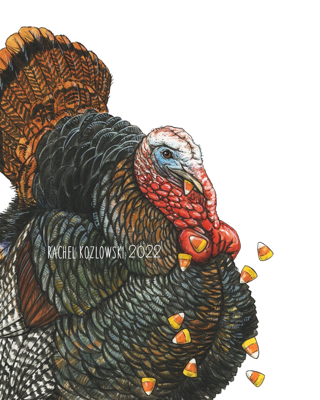 Tom Turkey + Candy Corn - Snack Attack - Archival Print - Etsy