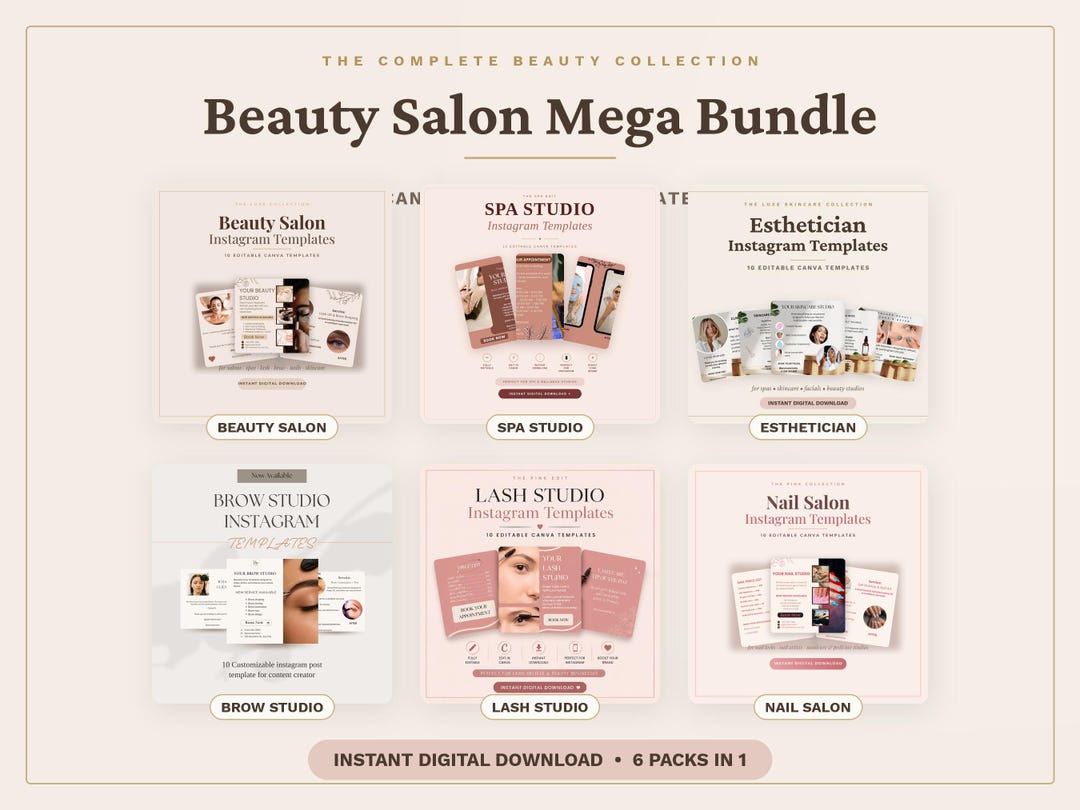 Beauty Salon Instagram Templates, 60 Canva Posts (digital Download) - Etsy