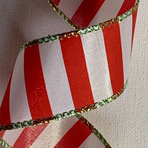 10 Yards Red White Stripe Lime Green Tinsel Wired Edge Ribbon - Etsy