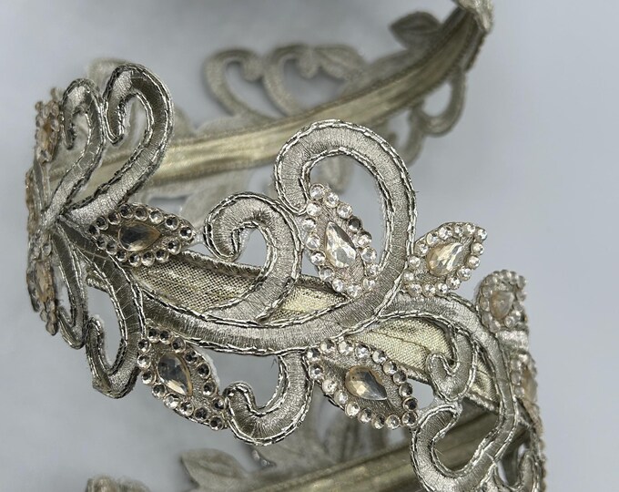 3" Embellished Embroidery Ribbon ~ Platinum ~ Farrisilk ~ Center Wired ...