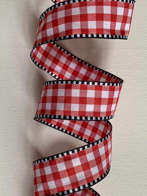 1.5 Red & White Gingham Check Ribbon Black Ticking | Etsy