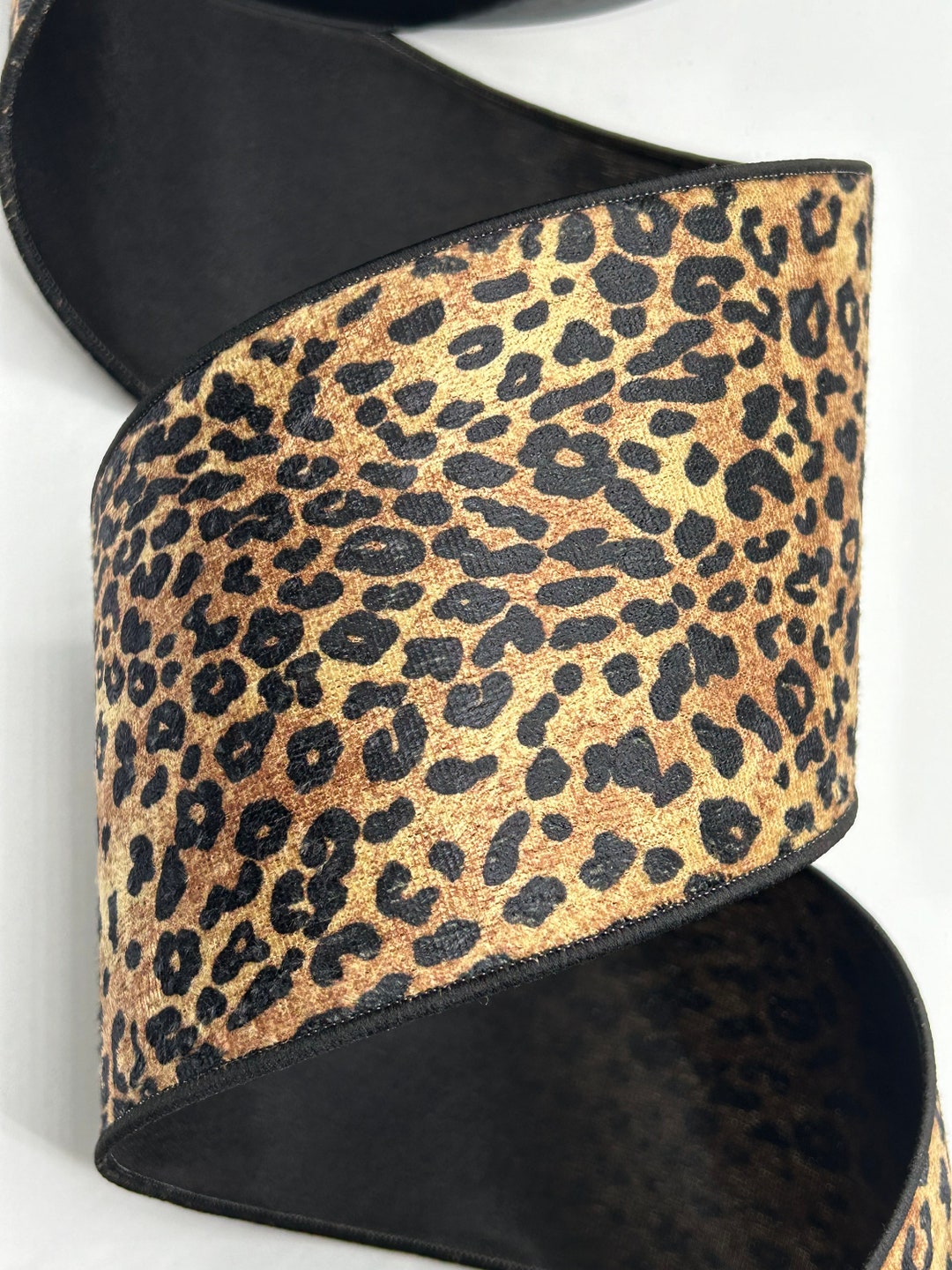 4" Leopard Ribbon ~ Black Back ~ Textured ~ Wired Edges ~ Farrisilk ...