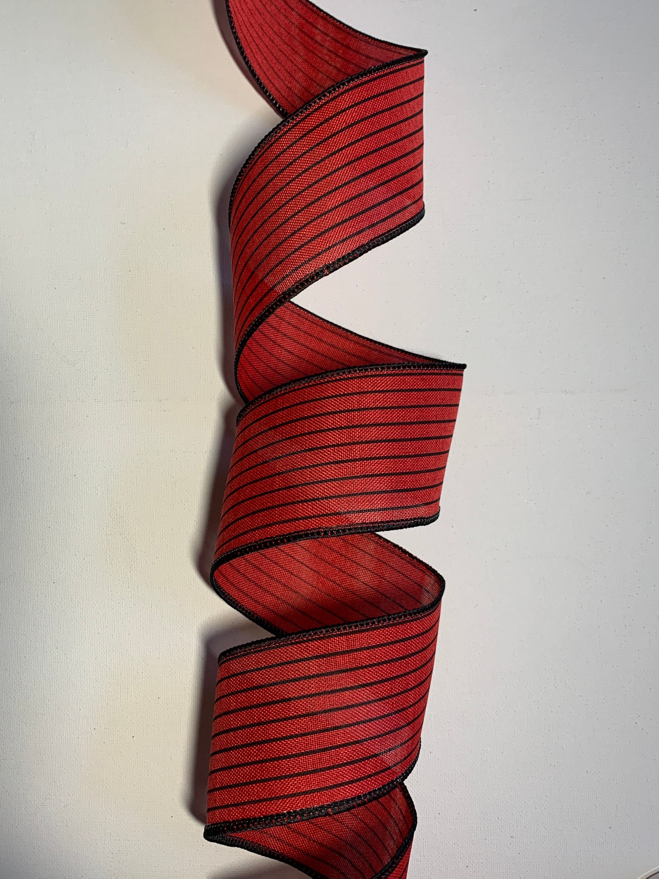 2.5 Red Black Pin Stripe Linen Ribbon Wired Ribbon | Etsy