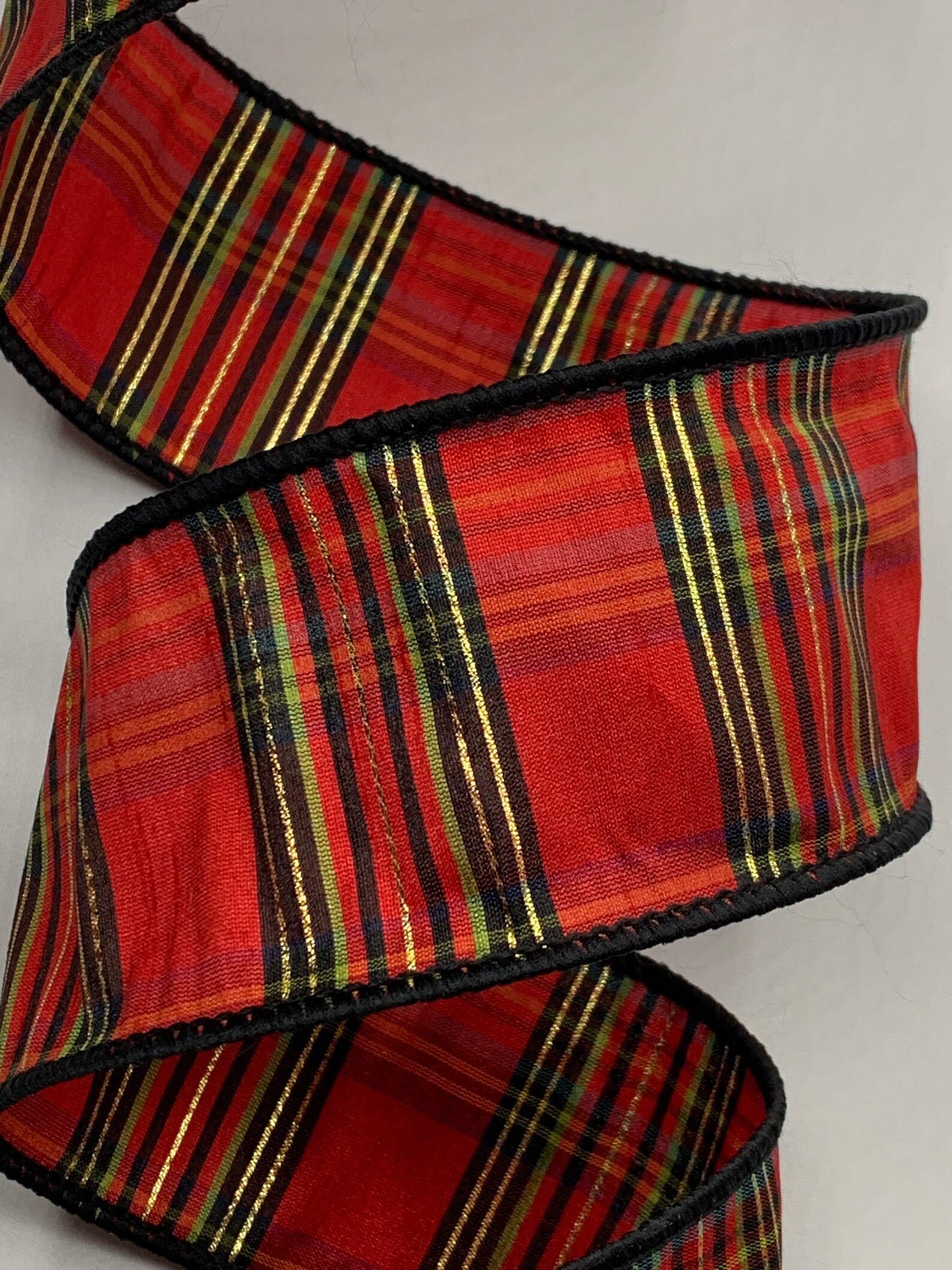 2.5 or 4 Red Plaid Ribbon Metallic Gold - Etsy