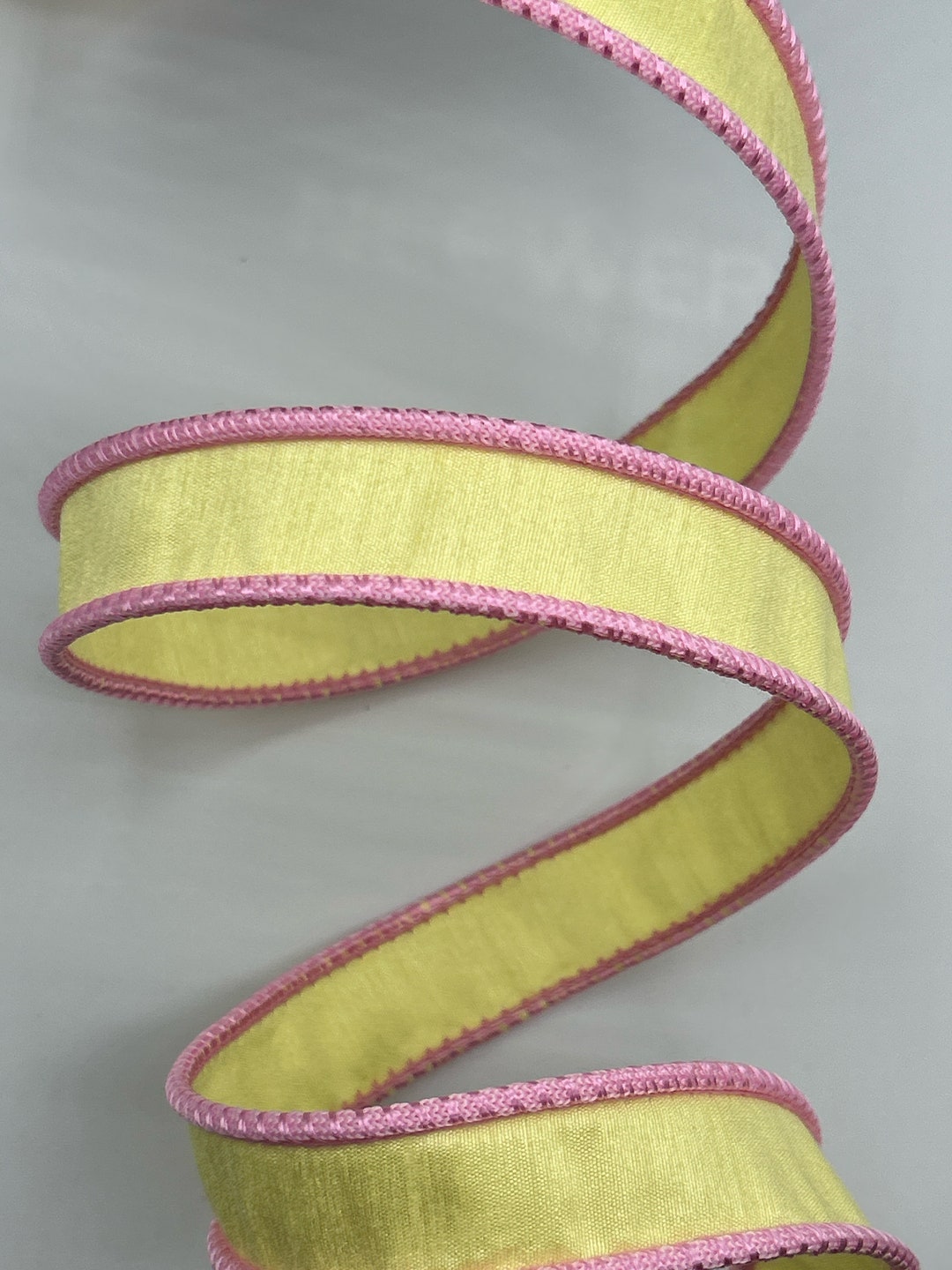 1" Yellow and Pink Ribbon ~ Yellow Ribbon ~ Pink Corded Wired Edges ...
