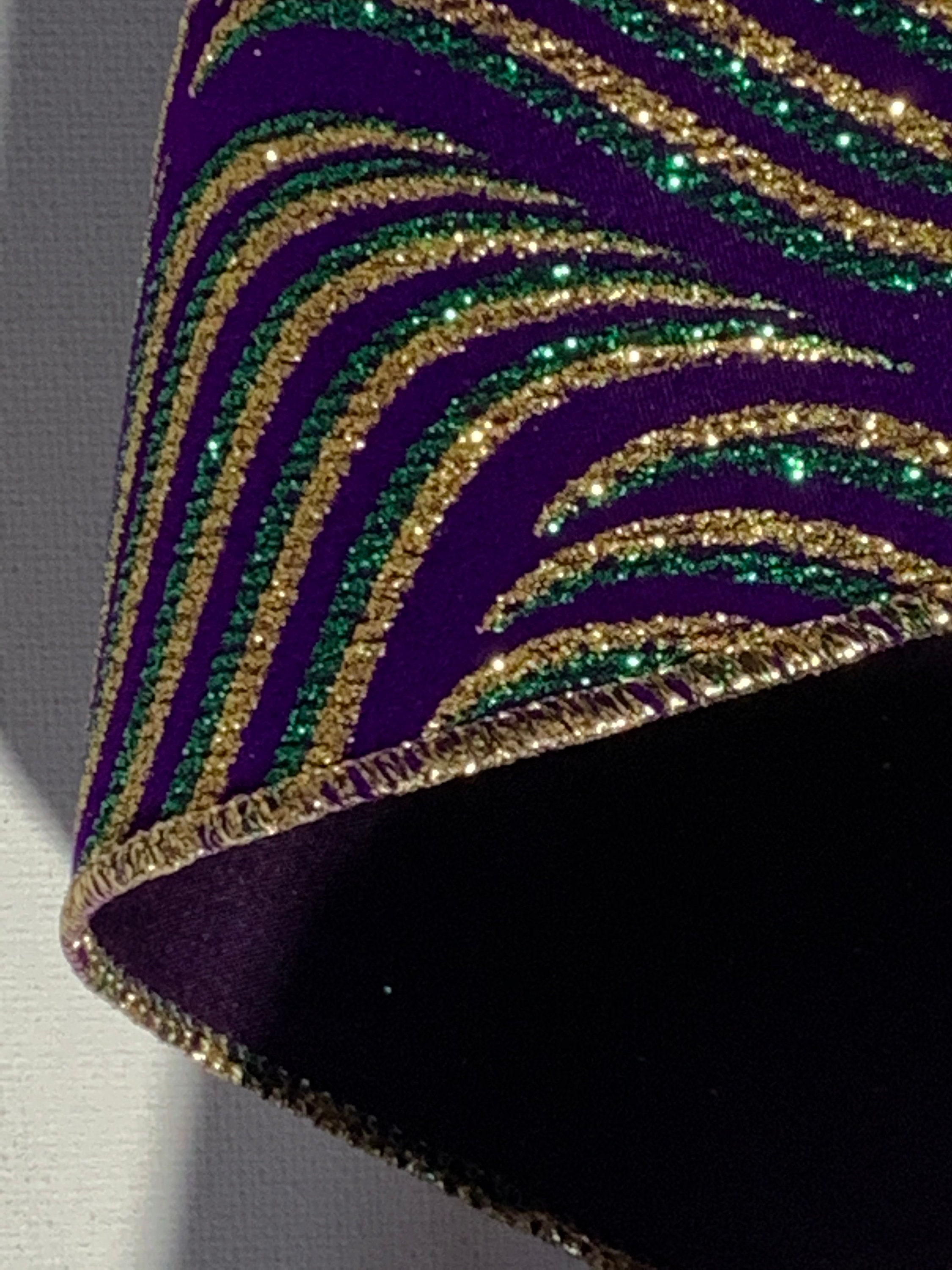 2.5 Purple Wired Ribbon Green and Gold Glittered | Etsy