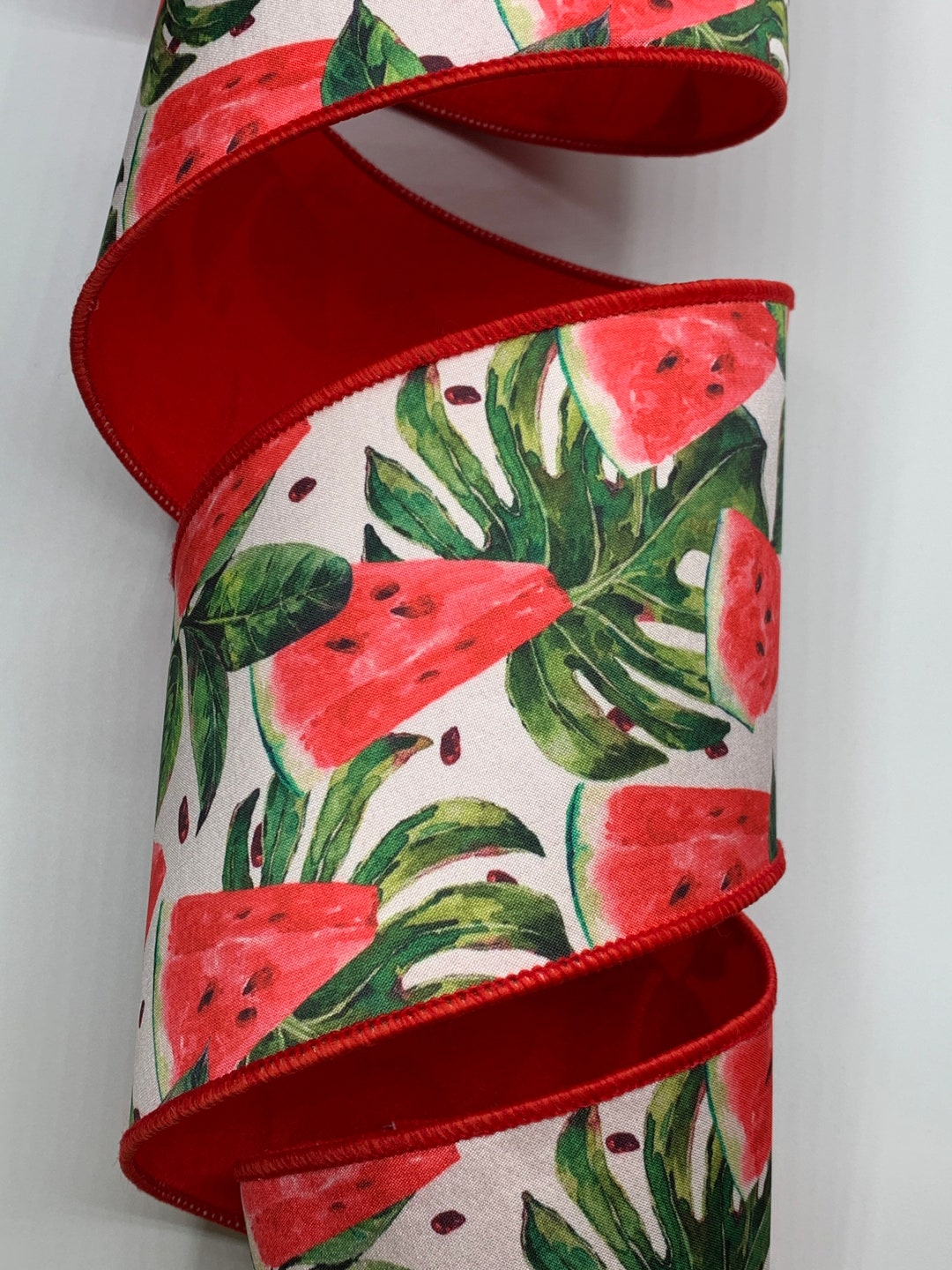 2.5" or 4" Watermelon Ribbon ~ Red Back ~ Wired Edges ~ Farrisilk ~ 10 ...