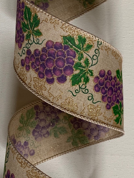 2.5 Natural Wired Ribbon with Purple Grapes & Vines | Etsy