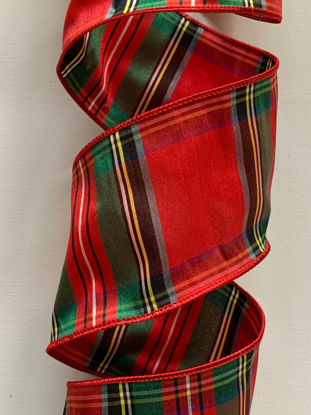 2.5” or 4" Red Plaid Ribbon ~ Alford ~ Wired Edges ~ Luxury ~ 10 Yard ...
