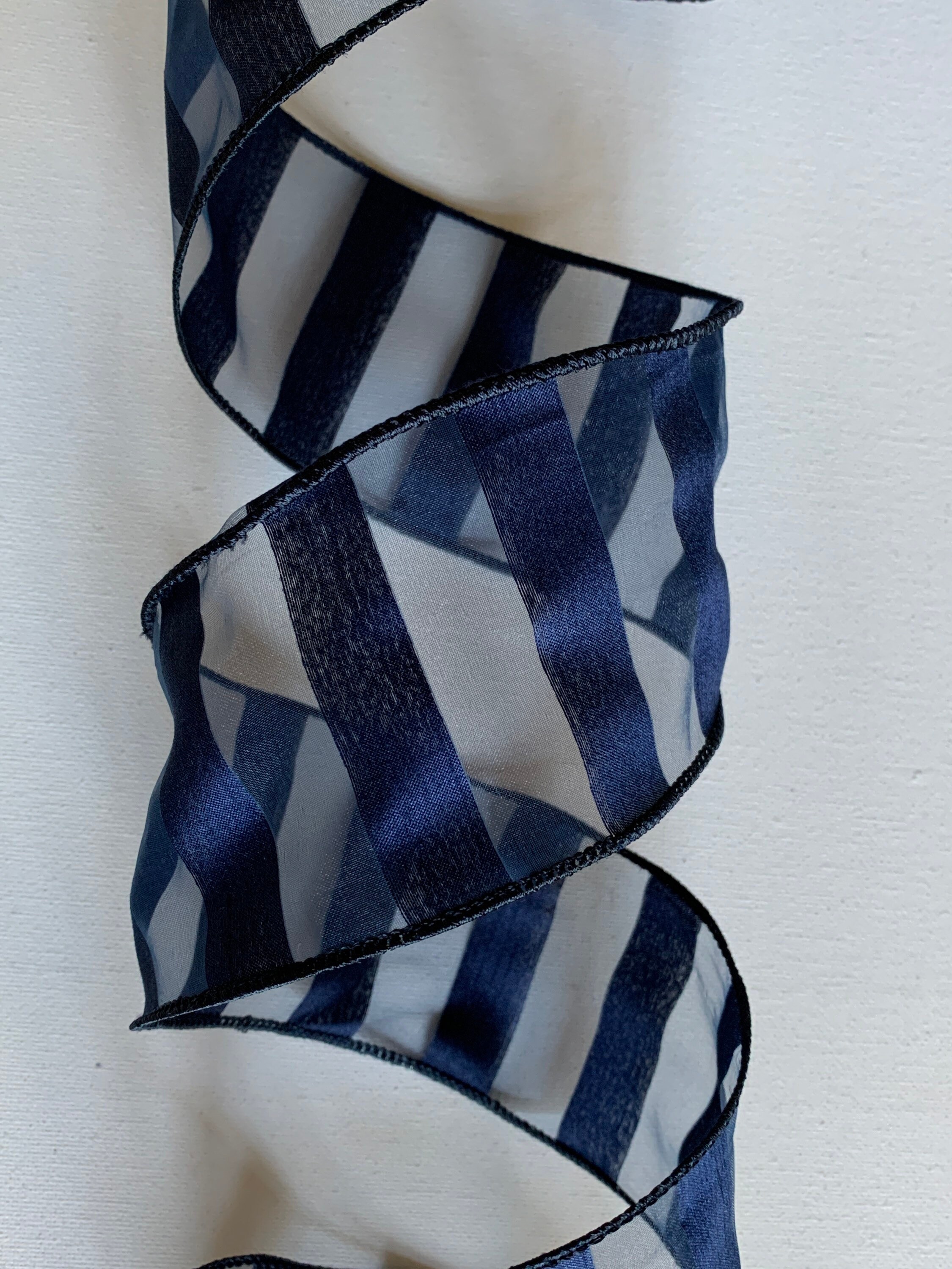 4 or 2.5 Sheer Navy Striped Ribbon Wired Ribbon | Etsy