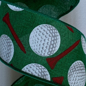 2.5" Golf Ribbon ~ Golfers Ribbon ~ Golf Balls and Tees ~ Green ~ Wired ...