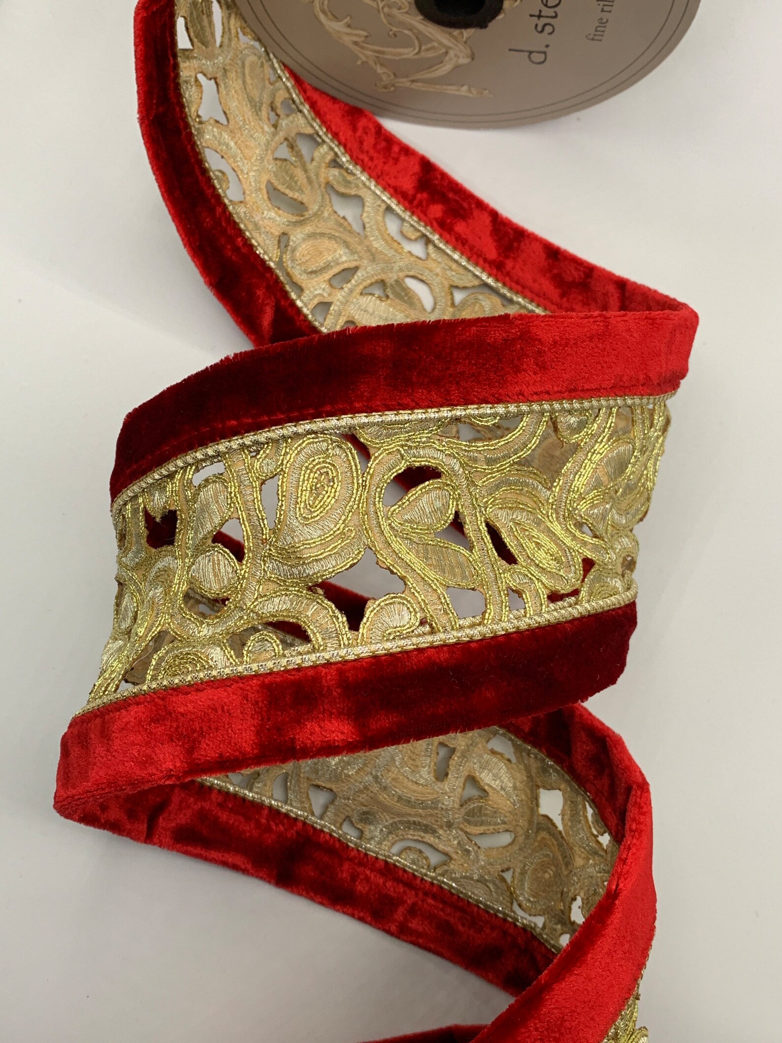 3.5 Gold Cut Out Embroidery Ribbon Red Velvet Borders - Etsy